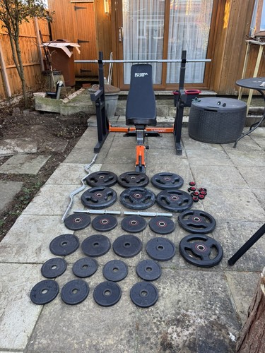 Mirafit M150 Adjustable Bench + Mirafit M130 Rack + 96kg PlatesBars ...