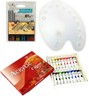 18 WATERCOLOR COLOR Painting Paint Set + 6 Brush Set w/ ROUND Palette ...