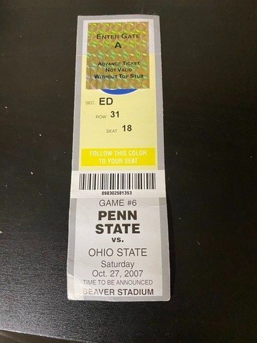 Penn State vs. Ohio State Ticket Stub - Beaver Stadium - 2007 | eBay