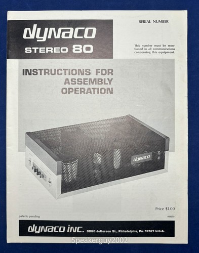Original Dynaco ST-80 Stereo 80 / Assembly Instruction Manual | eBay