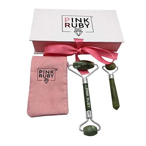Pink Ruby Beauty Double Jade Roller Anti Aging Facial Massager ...