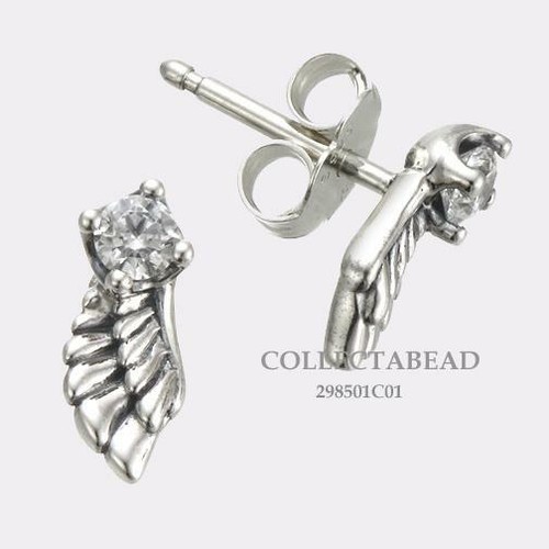 Authentic Pandora Silver Sparkling Angel Wing Stud Earrings 298501C01 ...