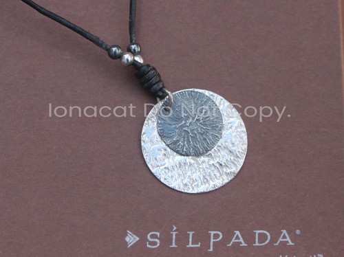 SILPADA Sterling Silver Textured Discs Black Leather Pendant Necklace ...