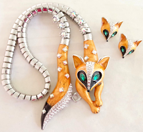So Cute! BETSEY JOHNSON RED FOX AB CRYSTAL RHINESTONE NECKLACE ...