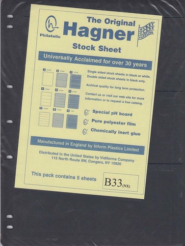 Stamp Stock Sheets Double Sided 3 Rows Pack of 5 Black Pages Hagner ...
