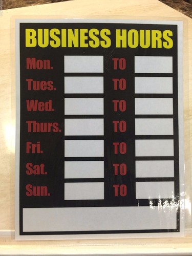 2 x Business Hours rewritable signs water proof laminate Customize ...
