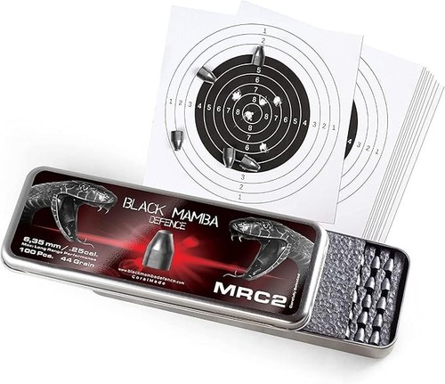 2 Tins of 100 Pellets .25 Cal 44 Grain Black Mamba MRC2 Defence Coral ...