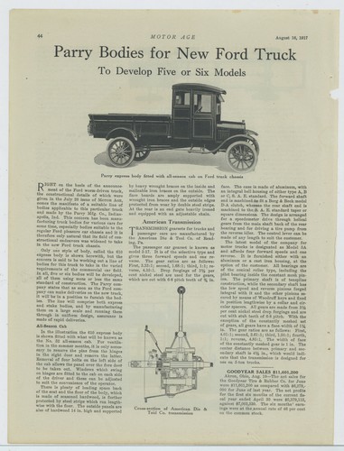 1917 Parry Bodies Magazine Article: No. 610 Express Body w/ No. 52 Cab ...