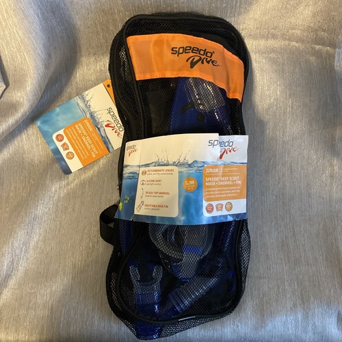 NEW Speedo Dive Yellow Junior Reef Scout Mask Snorkel Fin Set Sz S/M 9 ...