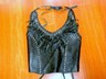 Ladies Women Leather Halter Top Club Biker Silver Stud Lattice Back ...