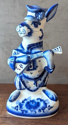 Russian Porcelain Boaka Vodka Decanter (Empty) Blue and White Rabbit w ...