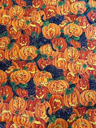 Joan Messmore Cranston Fabric Pumpkins/Jack-O-Lanterns/Black Cats 1 1/3 ...