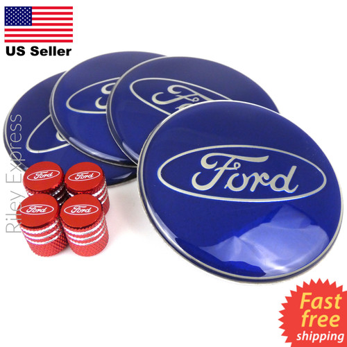 Blue FORD Wheel Center Cap Sticker Decals 2.55" & Red FORD Tire Valve ...