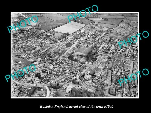 OLD 8x6 HISTORIC PHOTO OF RUSHDEN ENGLAND AERIAL VIEW OF THE TOWN c1940 ...
