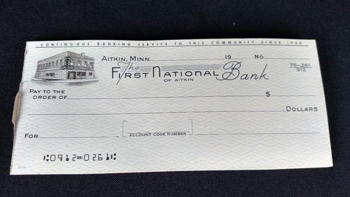 First National Bank of Aitkin Minnesota MN counter checks vintage | eBay