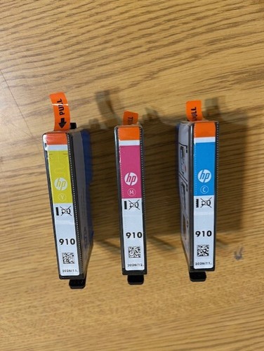 NEW 3 HP 910 YELLOW CYAN MAGENTA COLOR INK CARTRIDGES GENUINE OEM ...