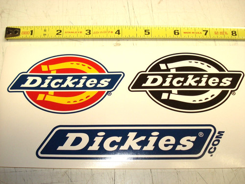 3 "DICKIES" STICKERS. Vinyl peel & stick. 7",4",4". work wear. hat boot ...
