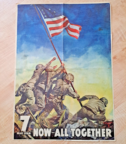 WW2 US propaganda poster Now All Together 7th War Loan 1945 front Iwo ...