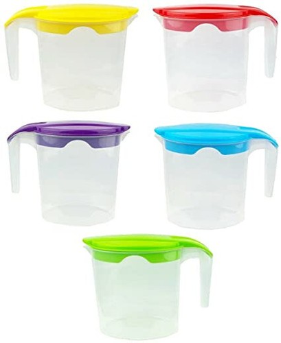 Set of 3 Plastic Jug 1 Litre Pitcher Colored Lid Water Juice Hobby life ...