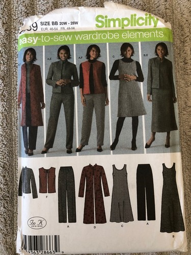 Simplicity 4789 Jumper Pants Jacket Pattern Vest SZ 20W, 22W, 24W, 28W ...