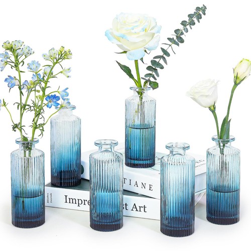 SUPMIND Glass Bud Vases Set of 6 Small Blue Bud Vase in Bulk Mini ...