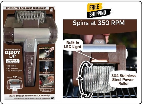 Horsepower Giddy Up Bristle-Free Spinning Grill Brush, LED Light ...