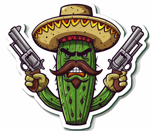 Angry Cactus Sticker Mexican Sombrero Pistol Car Cup Laptop Window ...