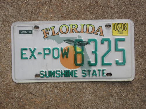 Florida EX POW License Plate 8325 Prisoner of War Military Army Navy ...