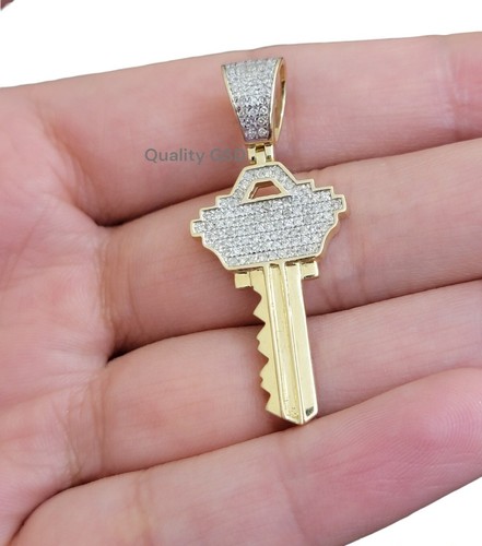 REAL Diamond Key charm pendant 10k yellow gold 0.35 CT Dia Genuine ...