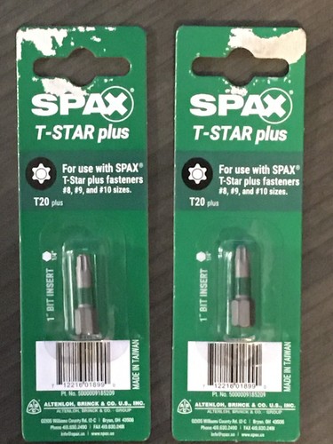 LOT OF 2 - 1/4" x 1" Spax T20 T-Star Plus Insert Screwdriver Fastener ...