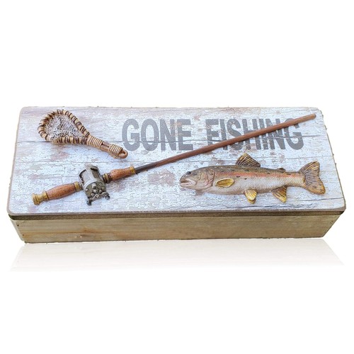 Gone Fishing Wood - Rustic Wood Keepsake Holds Coins, Keys and Wallet ...