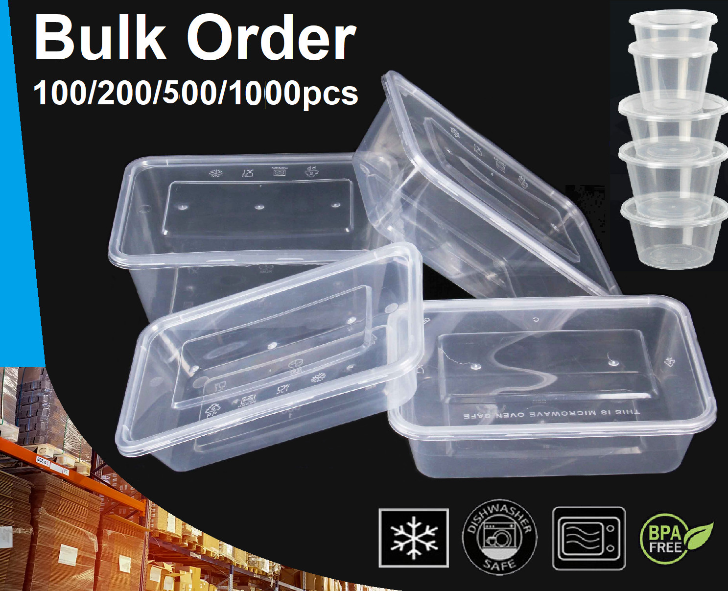 Take away Containers Takeaway Food Plastic Lids Bulk 500ml 650ml 750ml ...