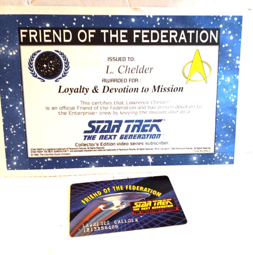 STAR TREK FRIEND OF FEDERATION CERTIFICATE FRIEND AND MEMBER CARD | eBay