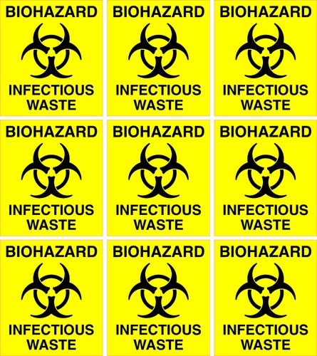 Biohazard Infectious Waste Stickers 60mm X 69mm 9 X Warning & Safety ...