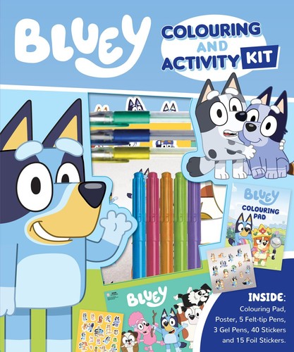Bluey Colouring & Activity Kit Book Stickers & Colour Felt Tip Gel Pens ...