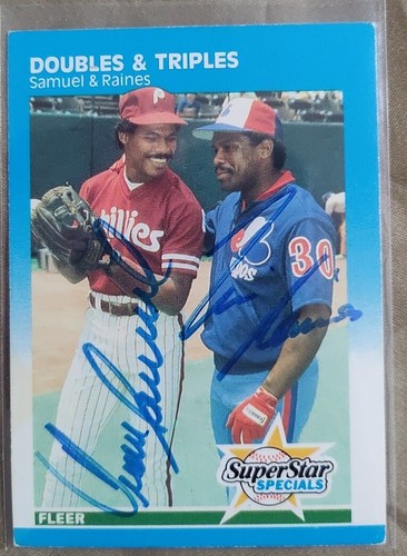 TIM RAINES JUAN SAMUEL AUTOGRAPHED SIGNED CARD 1987 FLEER BASEBALL HOF ...