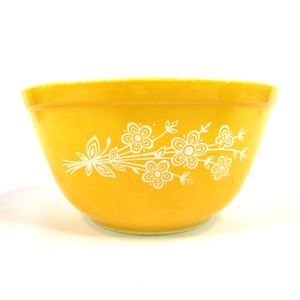 Yellow Pyrex Bowl With Flowers