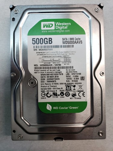 Western Digital 500Gb, WD5000AAVS-14N7B0 dcm: HHRNHT2AEN date: 09 MAR ...