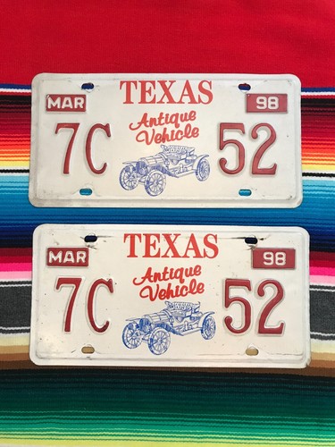 1998 TEXAS ANTIQUE VEHICLE LICENSE PLATES SINGLE 7C52 | eBay