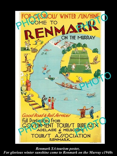 OLD POSTCARD SIZE PHOTO OF 1940s RENMARK SOUTH AUSTRALIA TOURISM POSTER ...