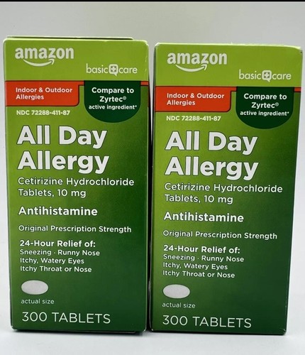 2 Set Amazon Basic Care All Day Allergy Relief Cetirizine HCI 10mg 600 ...