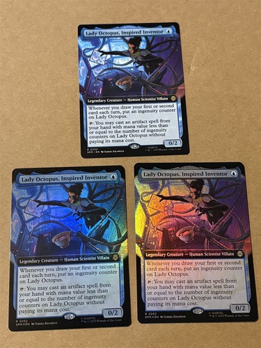 3 x mtg borderless Lady Octopus Inspired Inventor, 2 foil, Spiderman ...
