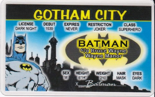 DC Comics Superhero BATMAN the Dark Knight Bruce Wayne Gotham Drivers ...