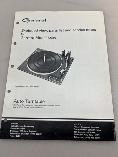 Garrard 640s Exploded View, Parts List and Service Notes Free Shipping ...