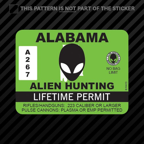 Alabama Alien Hunting Permit Sticker Self Adhesive Vinyl UFO AL | eBay