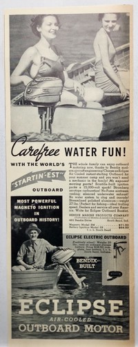 1937 Bendix Eclipse Outboard Motor Boat Fishing Print Ad Man Cave ...