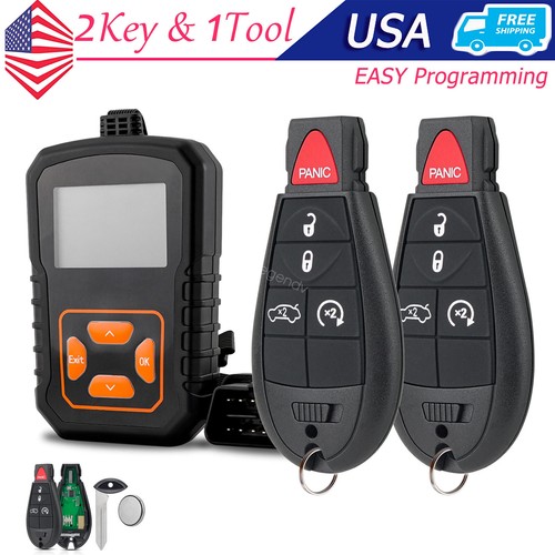 2 Remote Key Fob & OBD Programmer For Chrysler 300 Jeep Grand Cherokee ...