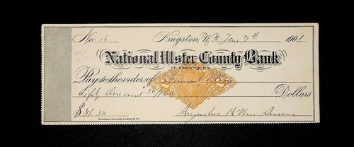 RN-X7 - National Ulster County Bank - Bank Check - Kingston NY - 1901 ...