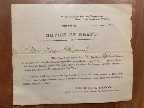 1864 New York Civil War Draft Notice | eBay