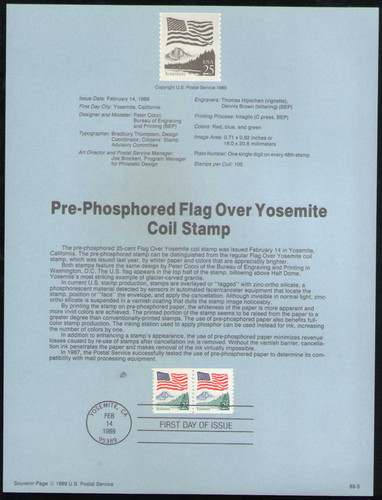 US. SP788a. 2280a. 25c. Flag over Yosemite Coil Pair, Souvenir Pages ...